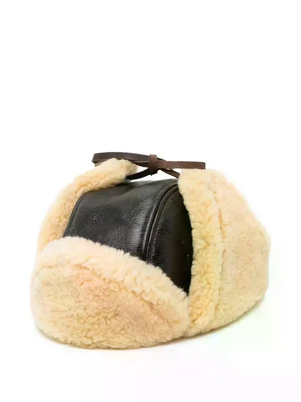 MASTERMIND WORLD Shearling Trimmed Leather Pilot Hat - Brown