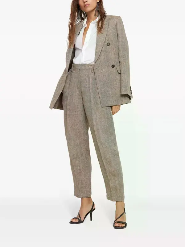 Brunello Cucinelli Double-breasted Herringbone Blazer - Brown