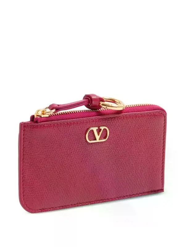 Valentino Garavani Vlogo Signature Zip-around Charm Card Holder In Grainy Calfskin - Pink