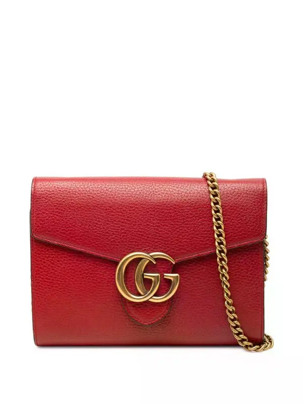 Gucci 2016-2026 Gg Marmont Calfskin Wallet On Chain Crossbody Bag - Red