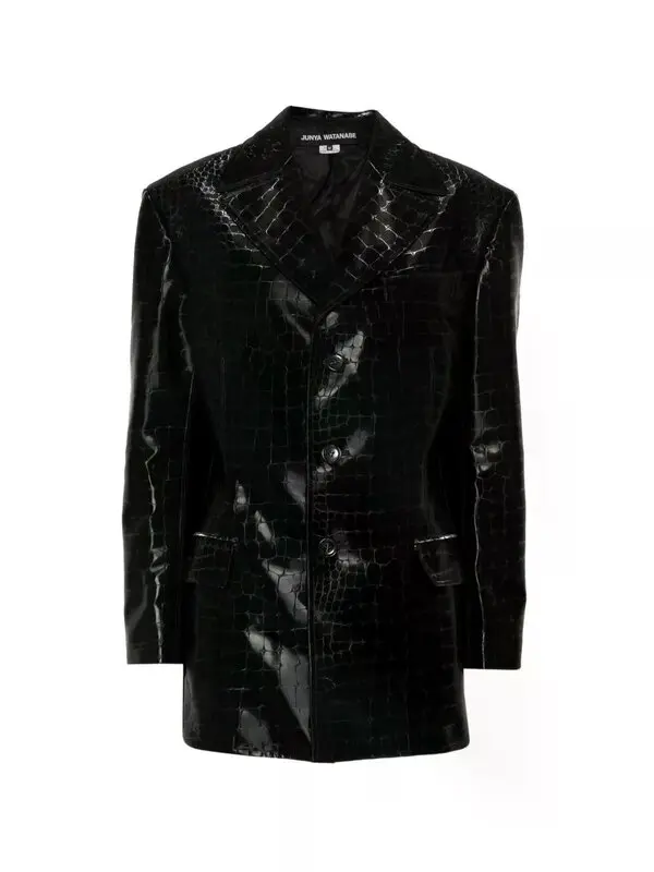 Junya Watanabe Crocodile-effect Notched-lapel Jacket - Black