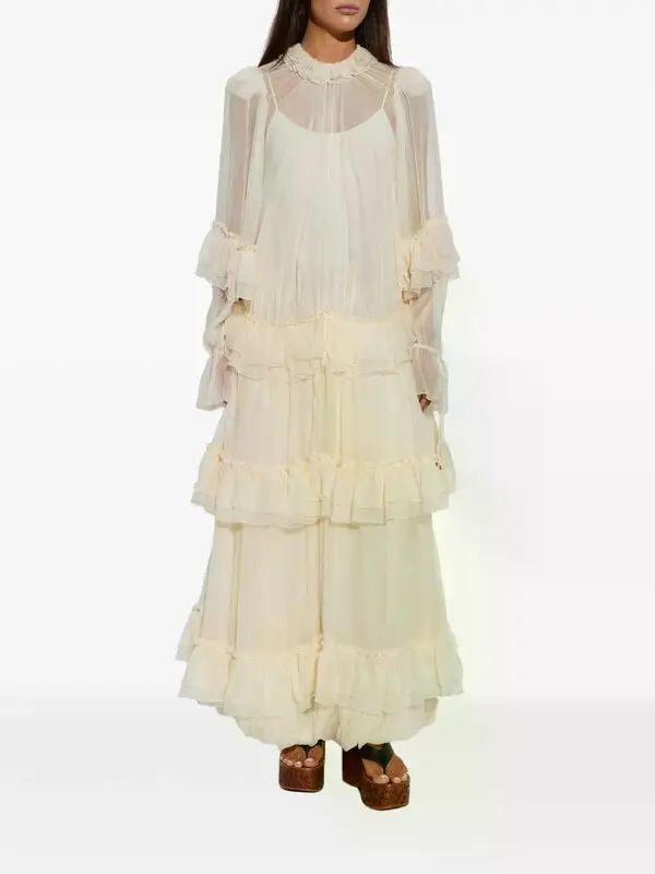 Chloé Ruffled Tiered Midi Dress - Neutrals