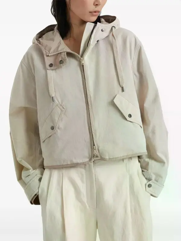Brunello Cucinelli Hooded Cotton-blend Jacket - Neutrals