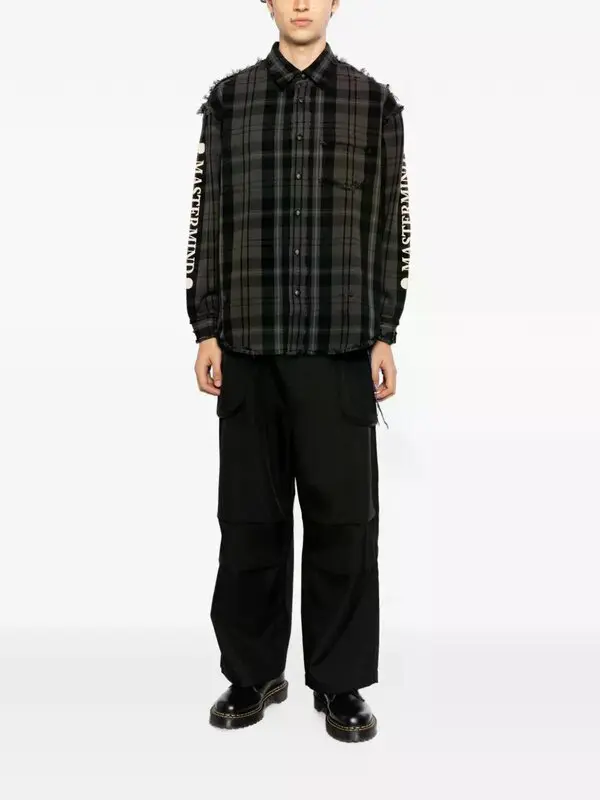 MASTERMIND WORLD Check Frayed Shirt - Black