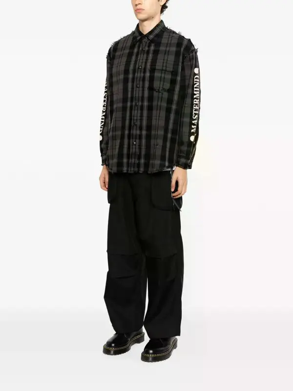 MASTERMIND WORLD Check Frayed Shirt - Black