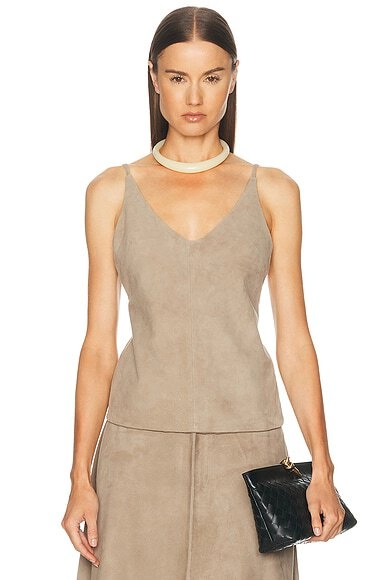 ST. AGNI Suede Low Back Tie Top - Earth