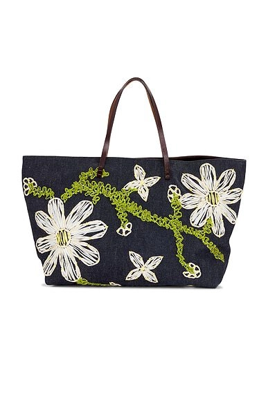Fendi Embroidered Denim Tote Bag - Blue