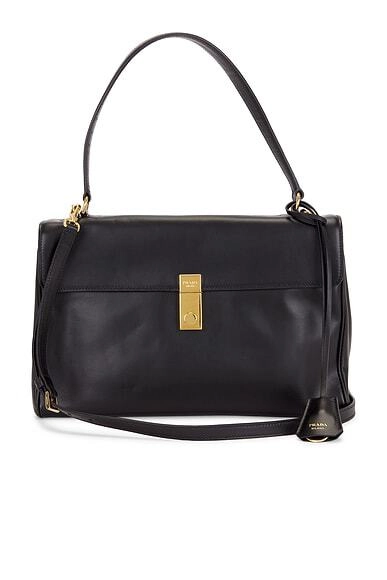 Prada Soft Sound Shoulder Bag In Calfskin Leather - Black