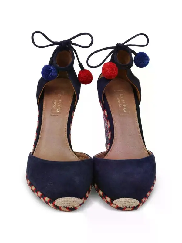AQUAZZURA Espadrille Wedge Sandals With Pom-pom Embellishments