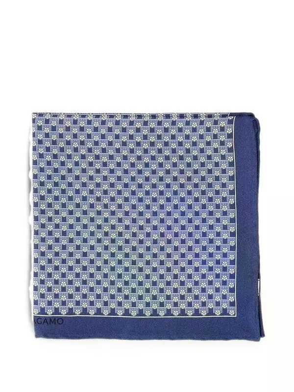 FERRAGAMO Tournament-print Silk Pocket Square Citymatch Capsule - Blue