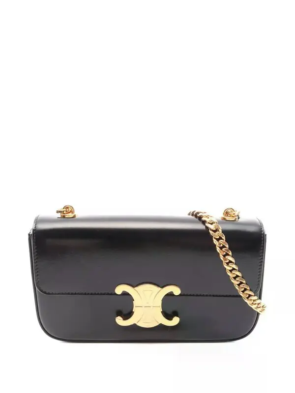 Celine Shiny Calfskin Triomphe Claude Shoulder Bag - Black