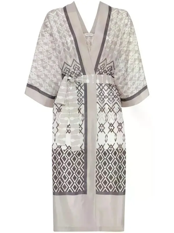 Brunello Cucinelli Geometric-print Silk Top - Neutrals
