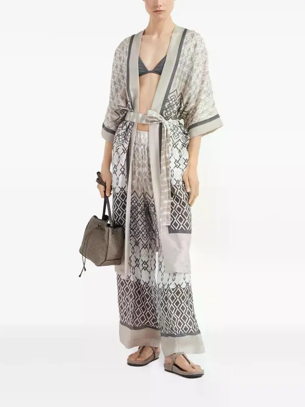 Brunello Cucinelli Geometric-print Silk Top