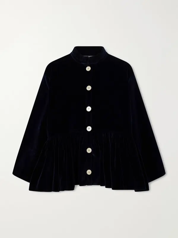 LES VACANCES D’IRINA Gathered Cotton-velvet Blouse - Blue