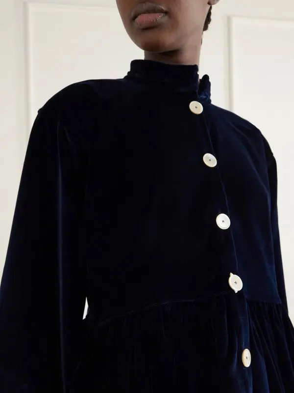 LES VACANCES D’IRINA Gathered Cotton-velvet Blouse