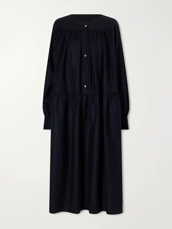 LES VACANCES D’IRINA Calla Gathered Wool-flannel Maxi Dress