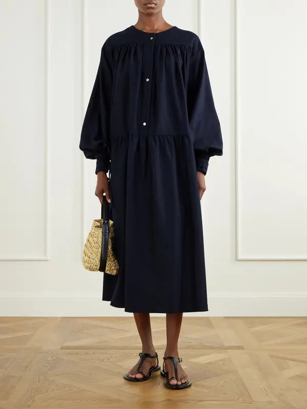LES VACANCES D’IRINA Calla Gathered Wool-flannel Maxi Dress