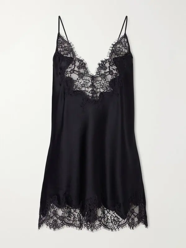 SKIMS Valentine's Day Lace-trimmed Silk-blend Satin Slip Dress - Black
