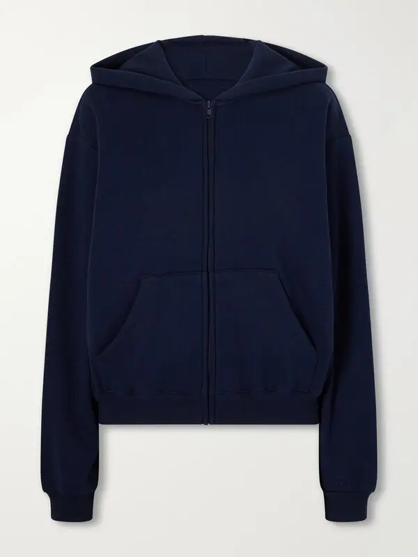 SKIMS Hooded Cotton-blend Fleece Zip-up Sweatshirt - Blue