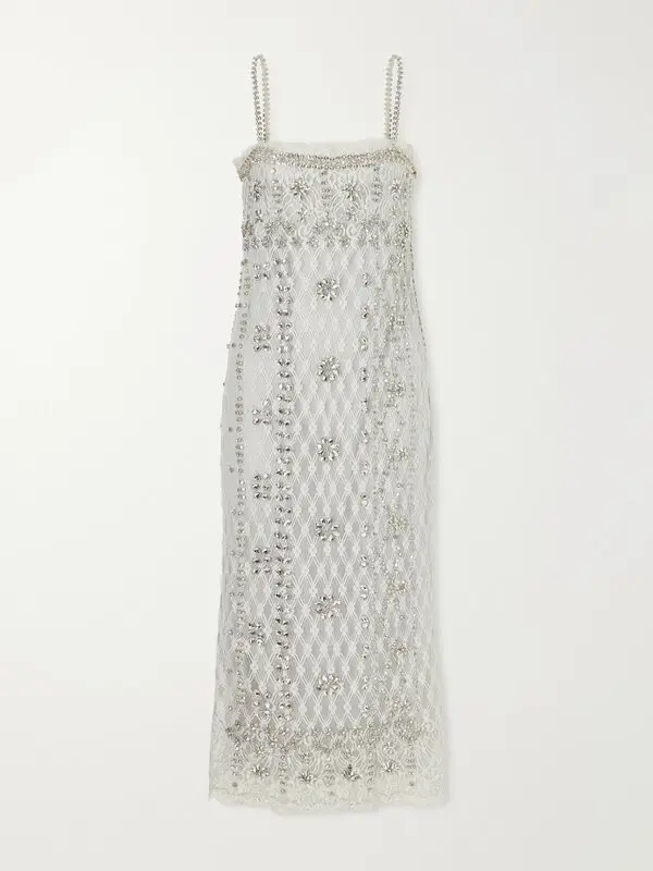 Costarellos Leona Crystal-embellished Lace Gown - Gray