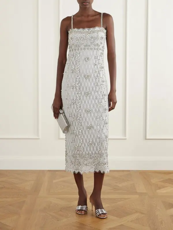 Costarellos Leona Crystal-embellished Lace Gown - Gray