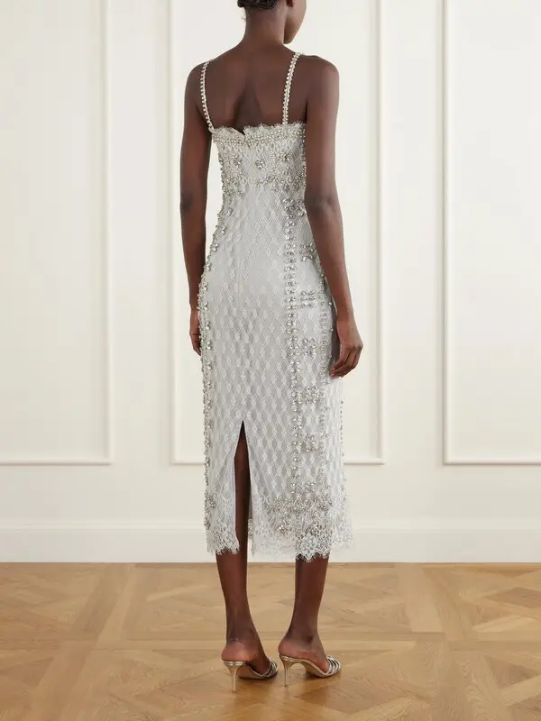 Costarellos Leona Crystal-embellished Lace Gown - Gray