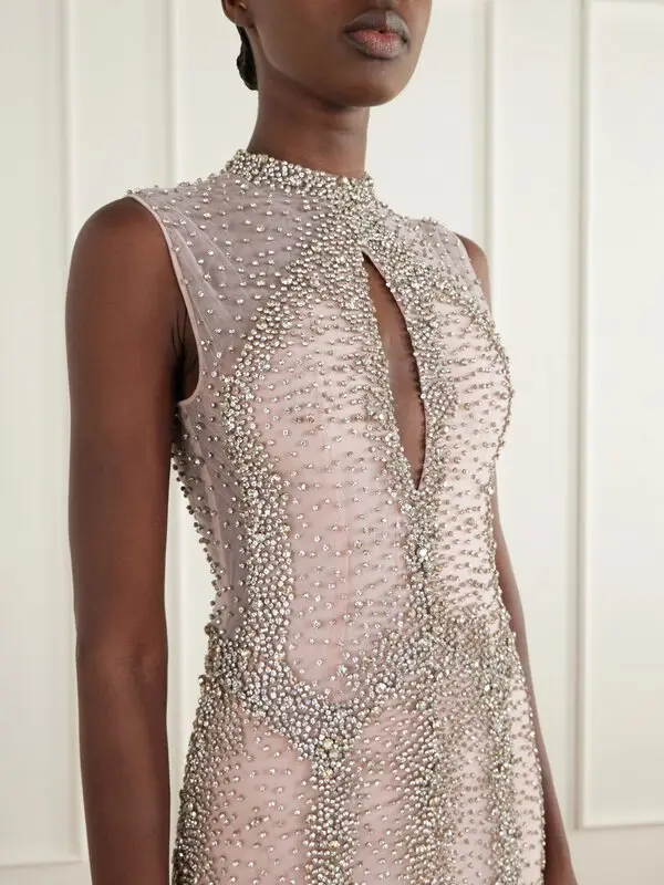 Costarellos Serena Crystal-embroidered Tulle Gown