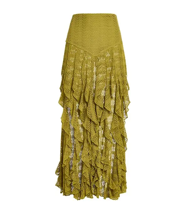 PatBO Ruffle Petal Maxi Skirt - Green