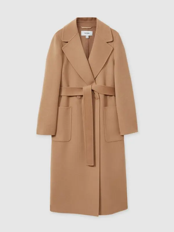REISS Lucia Wool Blend Double Breasted Blindseam Coat - Light Brown