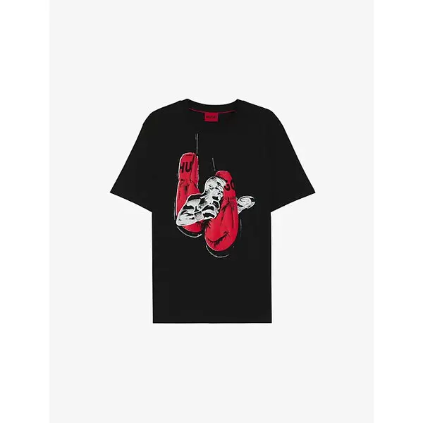 Hugo Graphic-print Short-sleeve Cotton T-shirt - Black