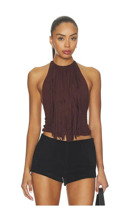 MORE TO COME Leigh Fringe Halter Top In . Also