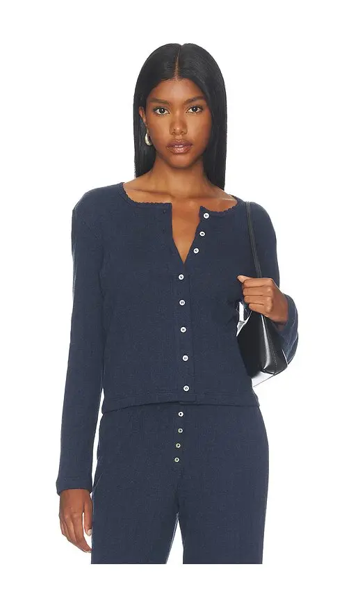 LESET Pointelle Classic Cardigan In . Also - Navy