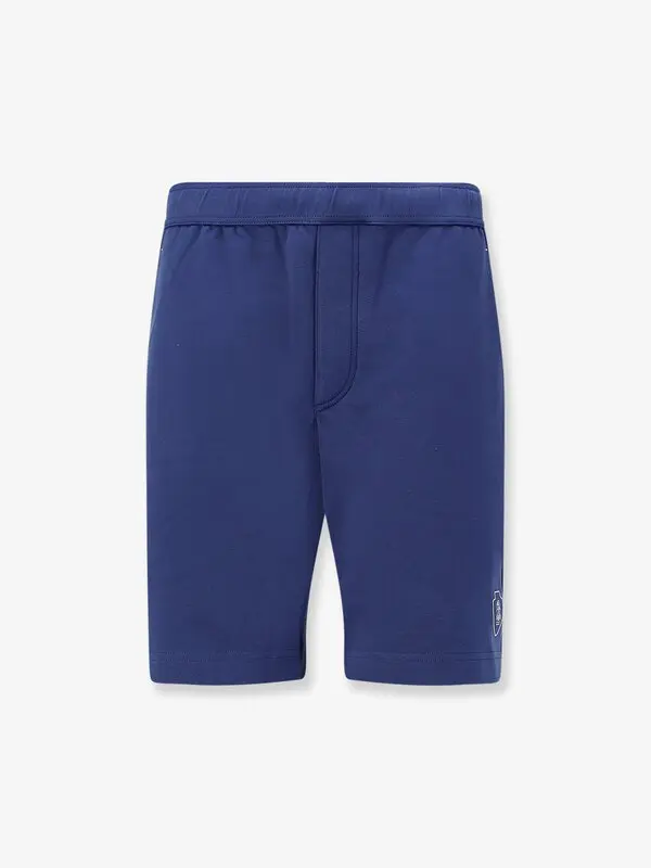 Brunello Cucinelli Cotton Bermuda Shorts With Contrasting Logo - Blue
