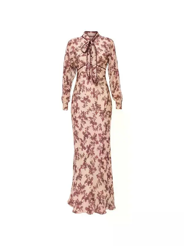 NISSA Silk And Viscose Floral Maxi Dress - Neutrals