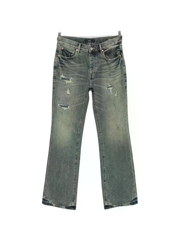 PURPLE BRAND Distressed Paisley-patch Bootcut Jeans - Blue