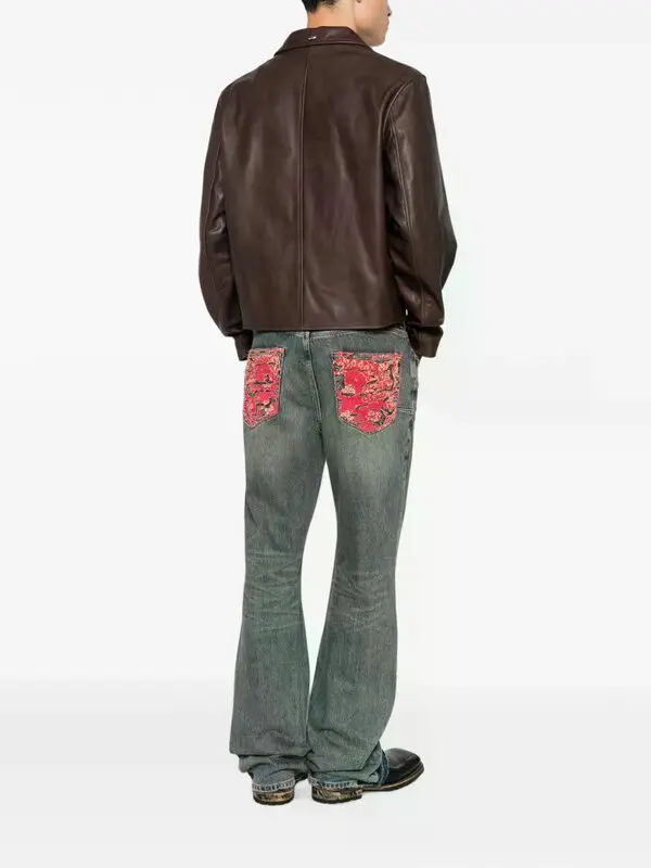 PURPLE BRAND Distressed Paisley-patch Bootcut Jeans