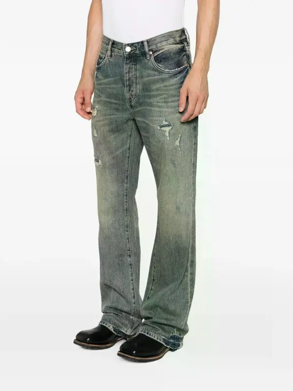 PURPLE BRAND Distressed Paisley-patch Bootcut Jeans