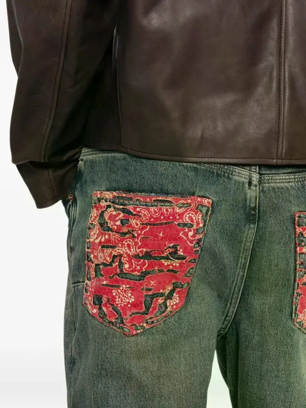 PURPLE BRAND Distressed Paisley-patch Bootcut Jeans