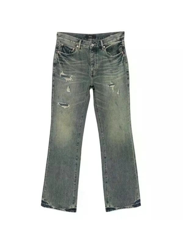 PURPLE BRAND Distressed Paisley-patch Bootcut Jeans - Blue