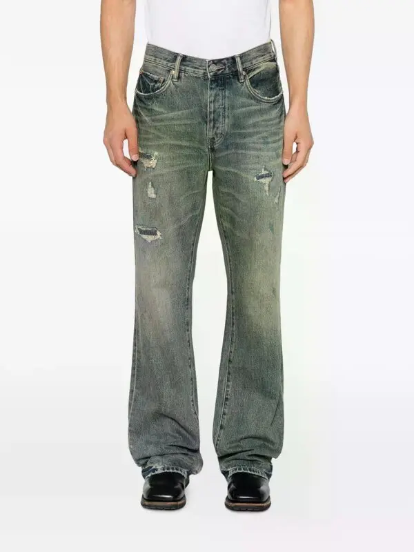 PURPLE BRAND Distressed Paisley-patch Bootcut Jeans