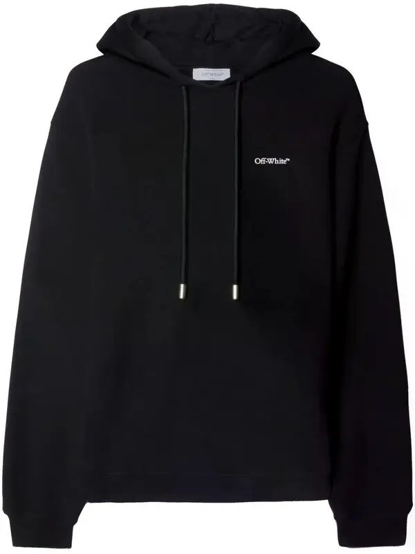 Off-White Cotton Hoodie With Logo And Floral Motif - Black