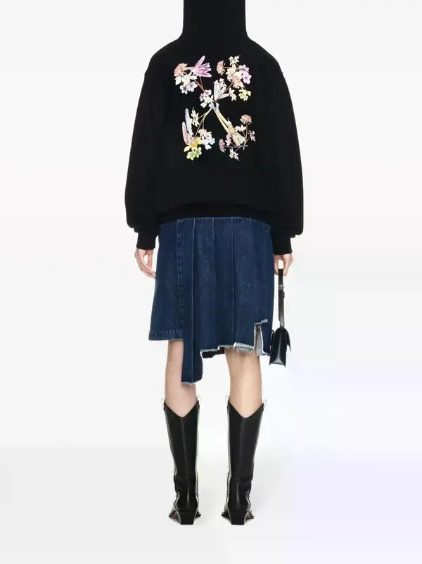 Off-White Cotton Hoodie With Logo And Floral Motif