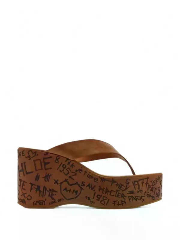 COACH Graffiti Print Wedge Slides - Brown