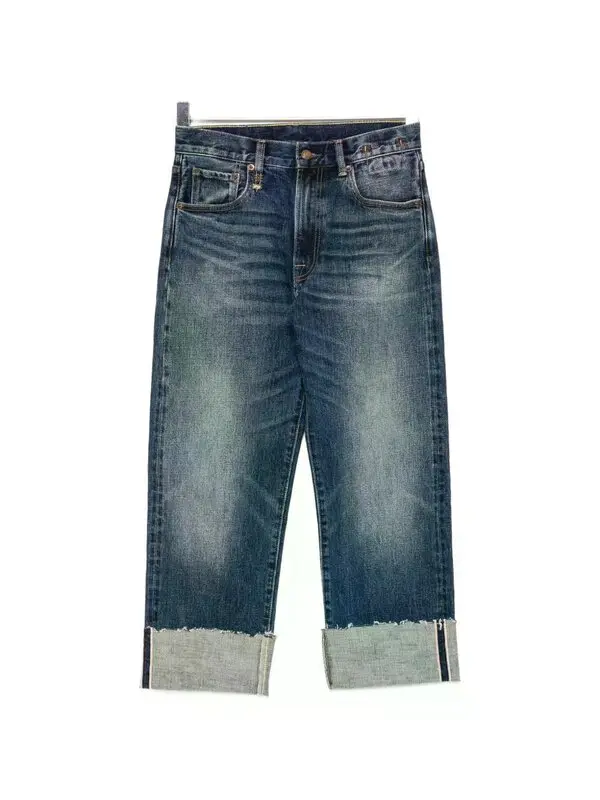 R13 Selvedge-cuff Whiskered Jeans - Blue