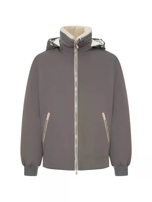 Brunello Cucinelli Stretch Bonded Nylon Down Jacket With Detachable Hood - Grey
