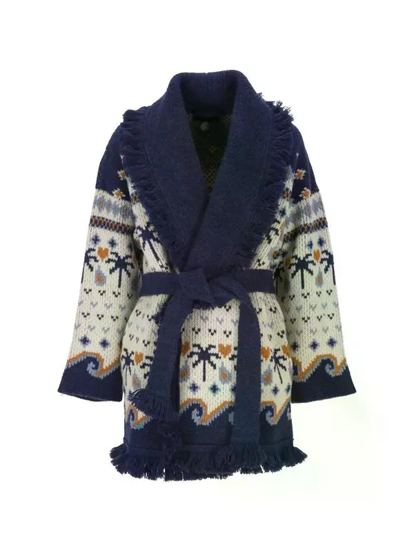Alanui Fringe-trimmed Jacquard Cardigan - Blue