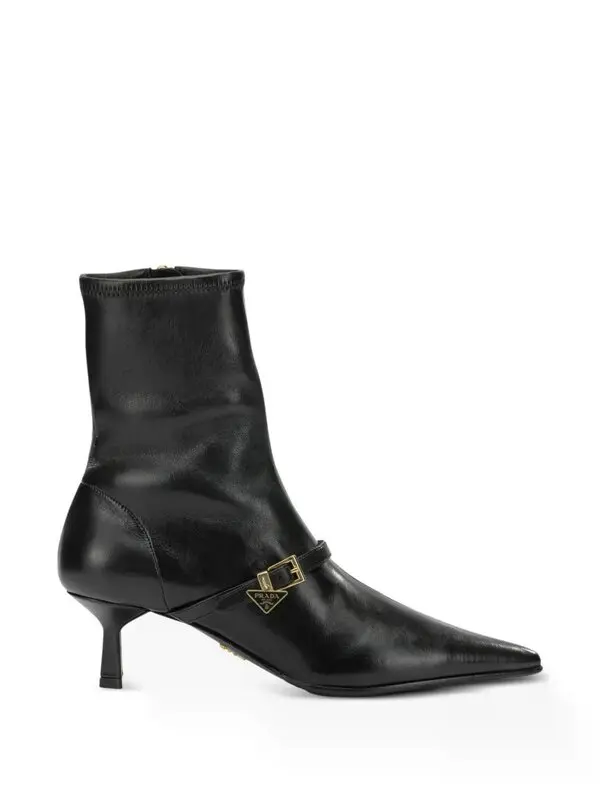 Prada Stretch Nappa Leather Ankle Boots With Metal Buckle Detail - Black