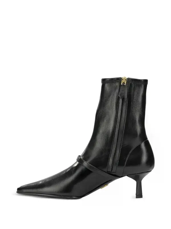 Prada Stretch Nappa Leather Ankle Boots With Metal Buckle Detail