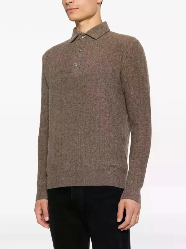 LARDINI Ribbed-knit Long-sleeve Polo Shirt