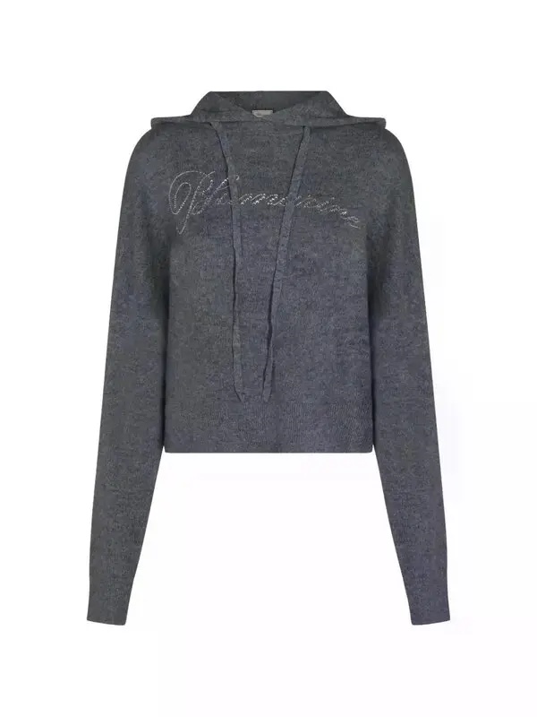 Blumarine Crystal-embellished Drawstring Hoodie - Grey